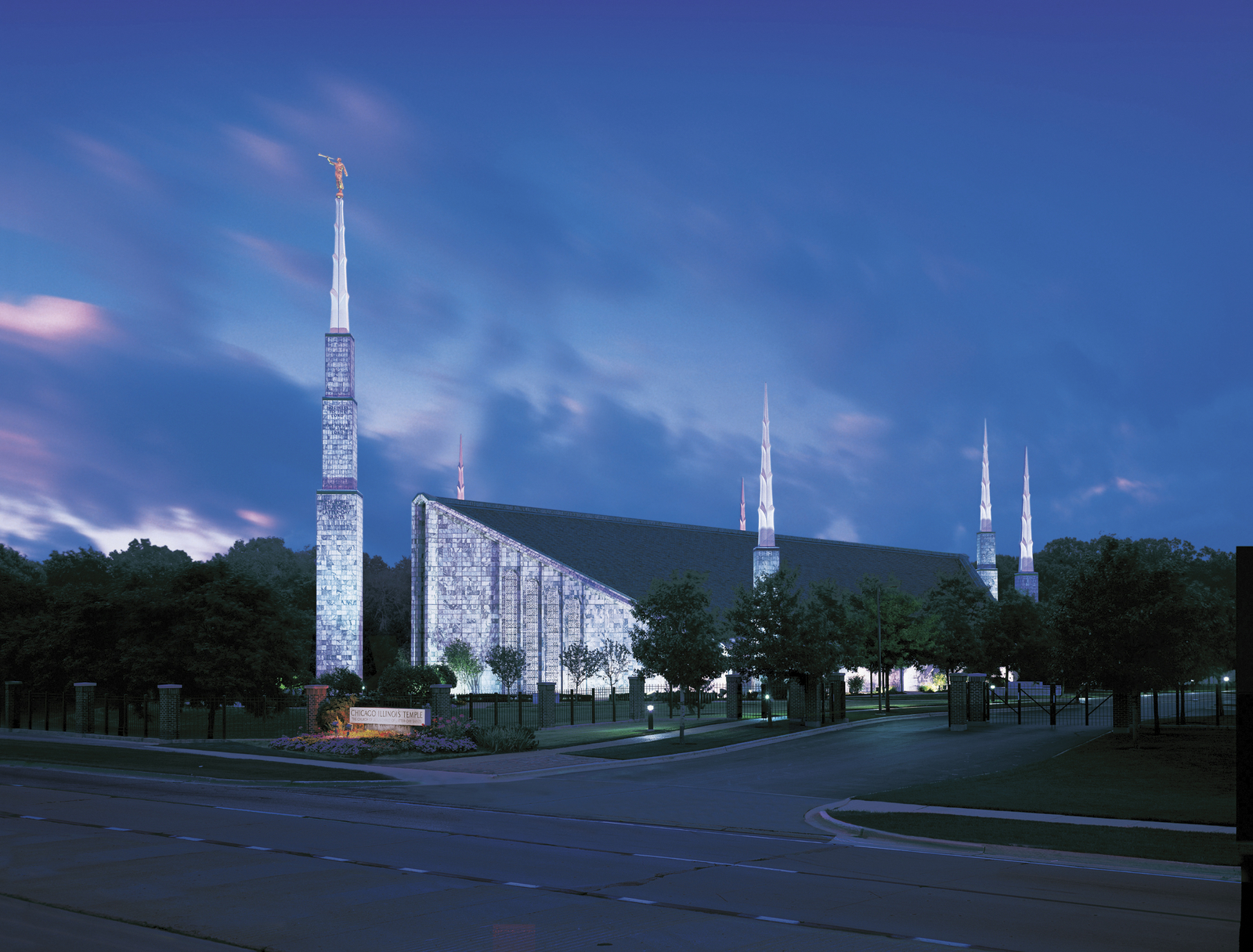 The Chicago Illinois Temple at Night