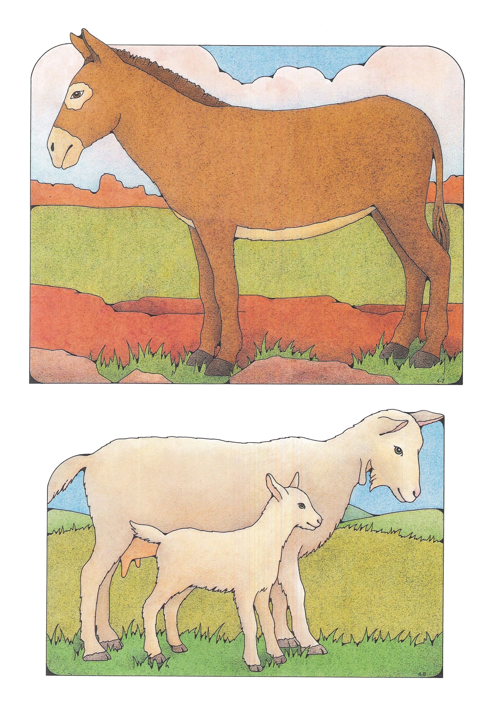 Primary Visual Aids: Cutouts 4-7, Donkey; 4-8, Mother and Baby Goat