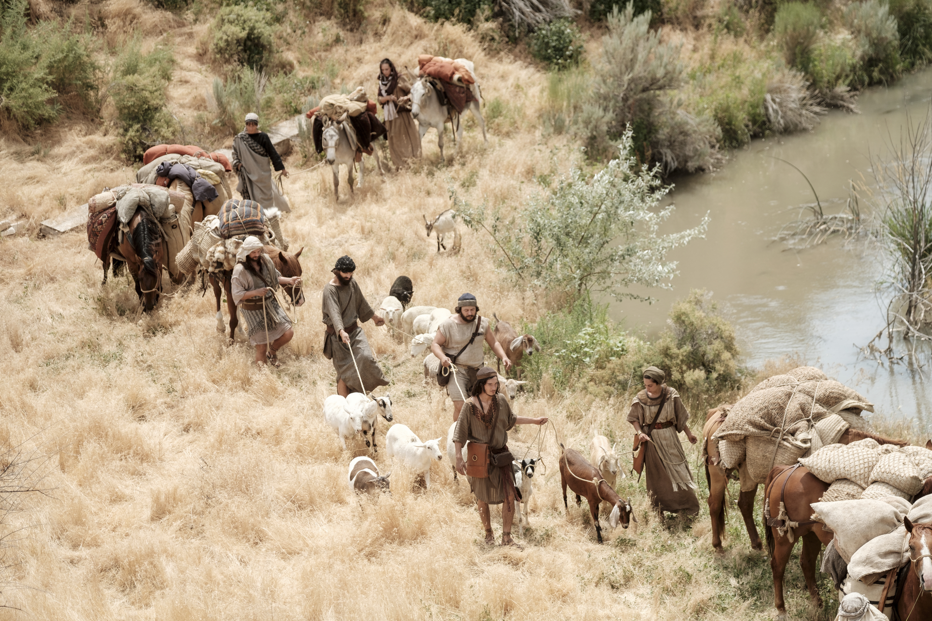 Lehi and Ishmael's families traveling in the wilderness