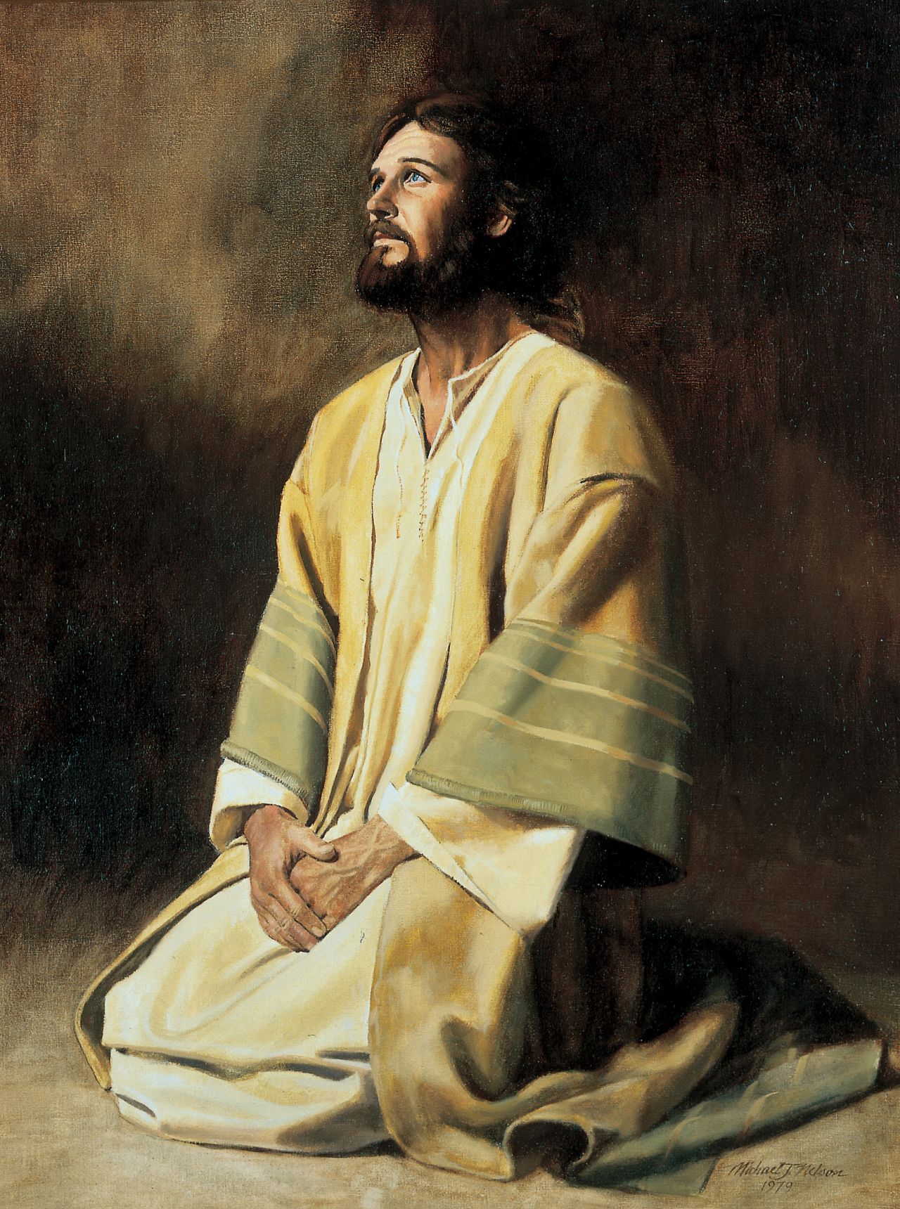 Jesus Kneeling in Prayer and Meditation