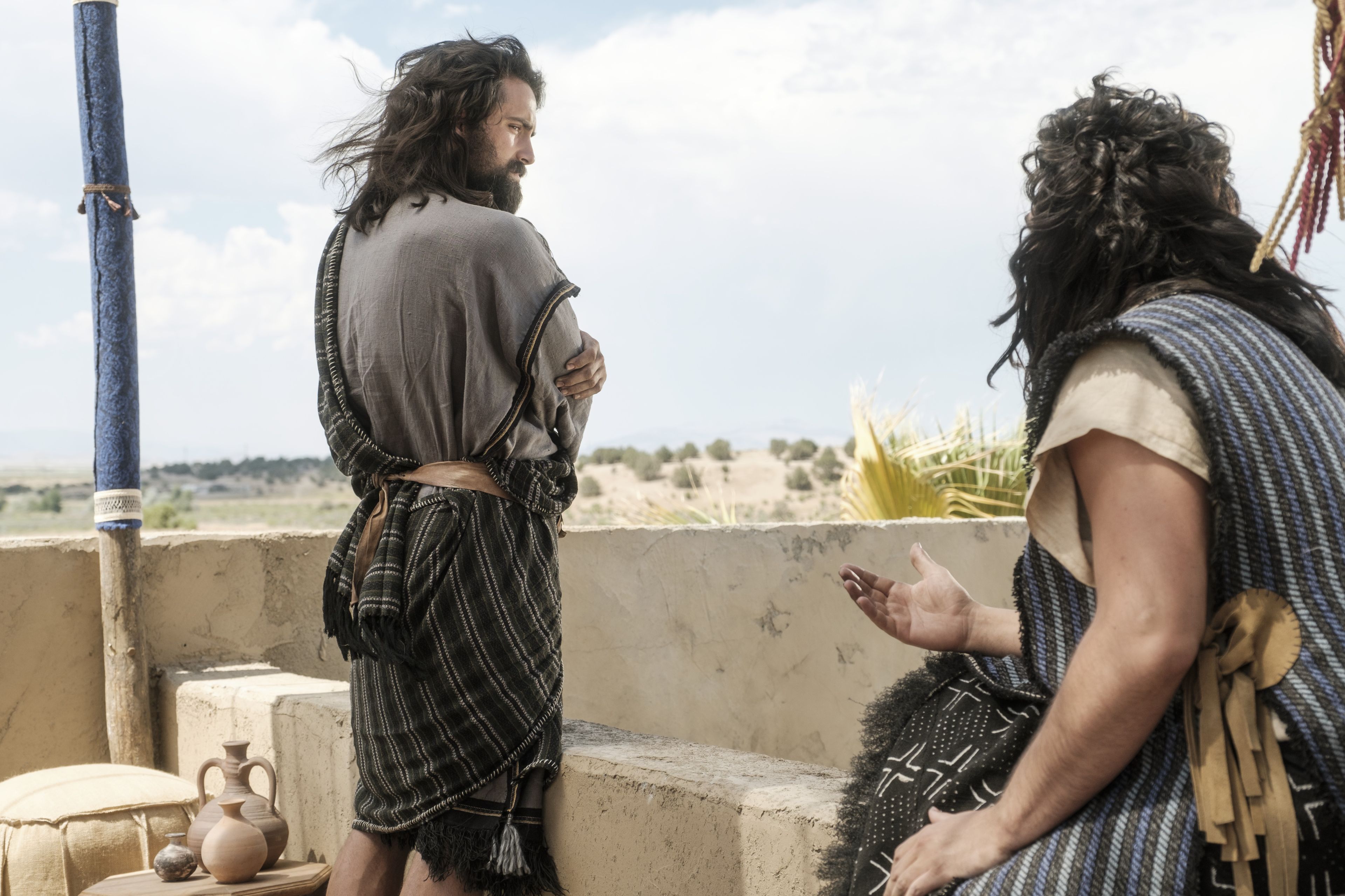 Laman and Lemuel on balcony in their home at Jerusalem