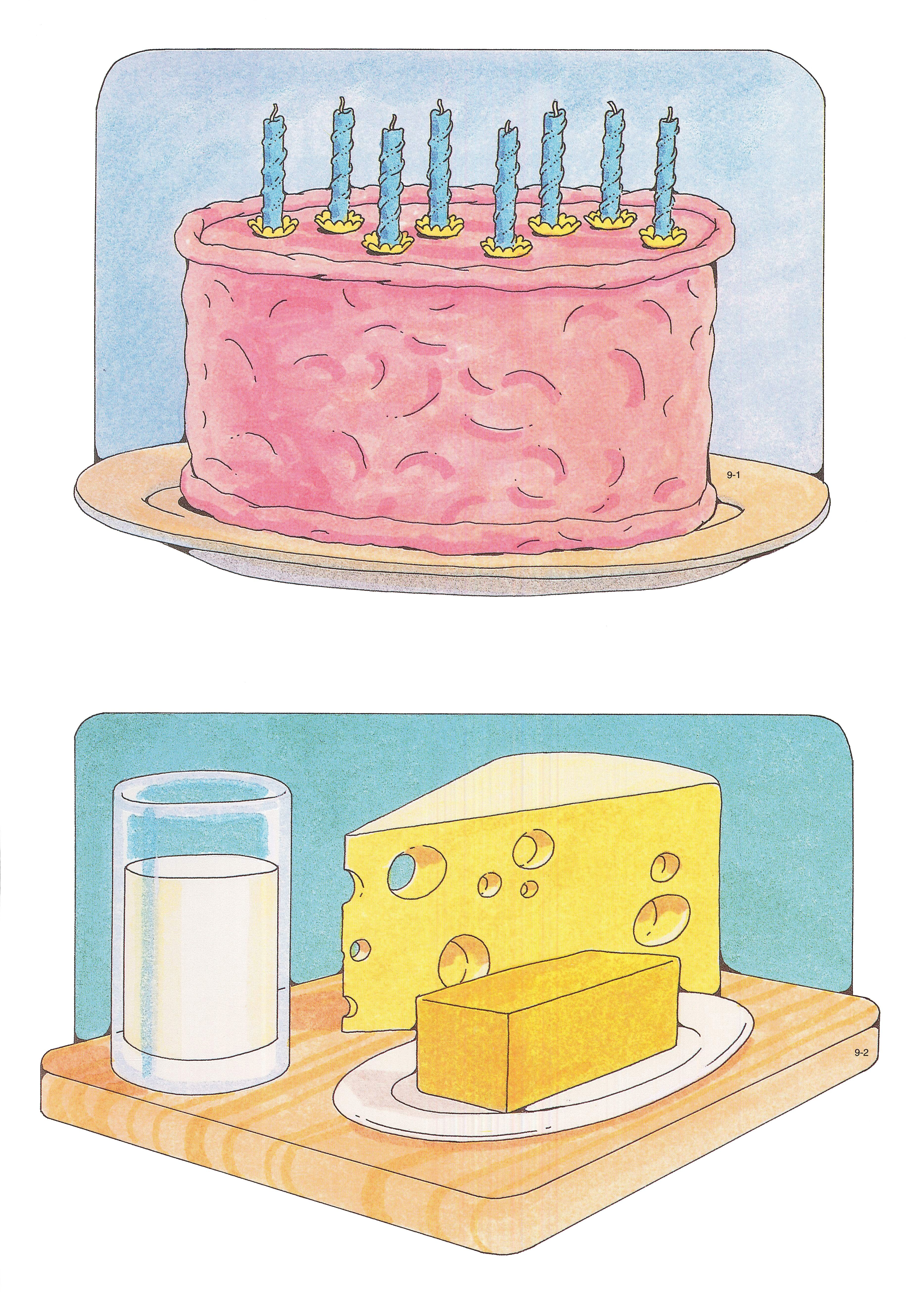 Primary Visual Aids: Cutouts 9-1, Birthday Cake; 9-2, Dairy Products