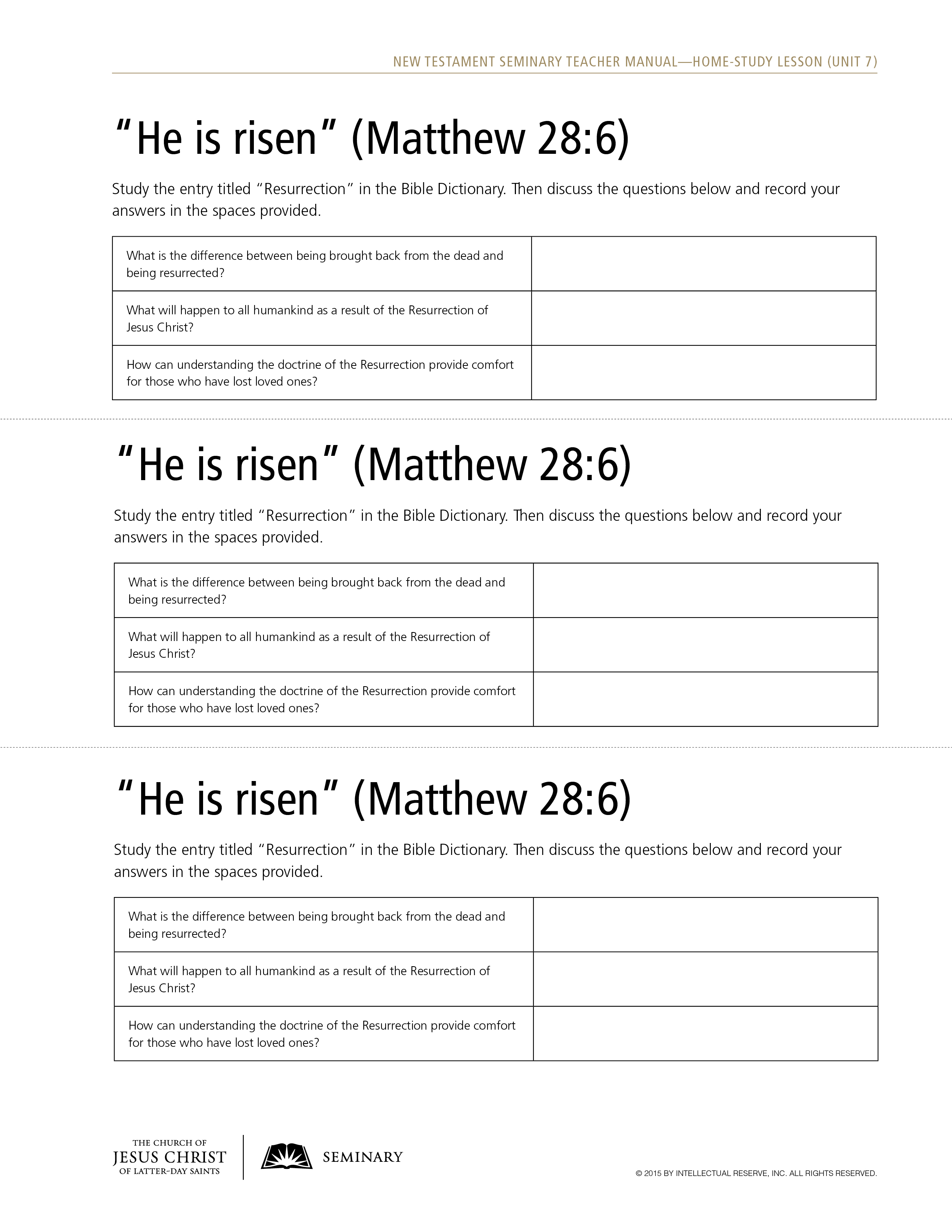 Home-Study Lesson: Matthew 26:31–Mark 3:35 (Unit 7)