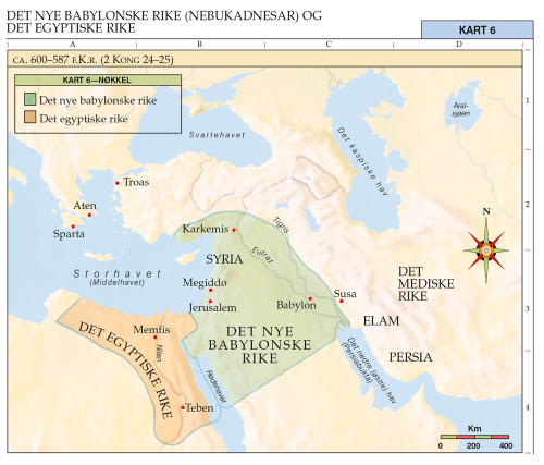 Kart 6: Det nye Babylonske rike (Nebukadnesar) og det Egyptiske rike