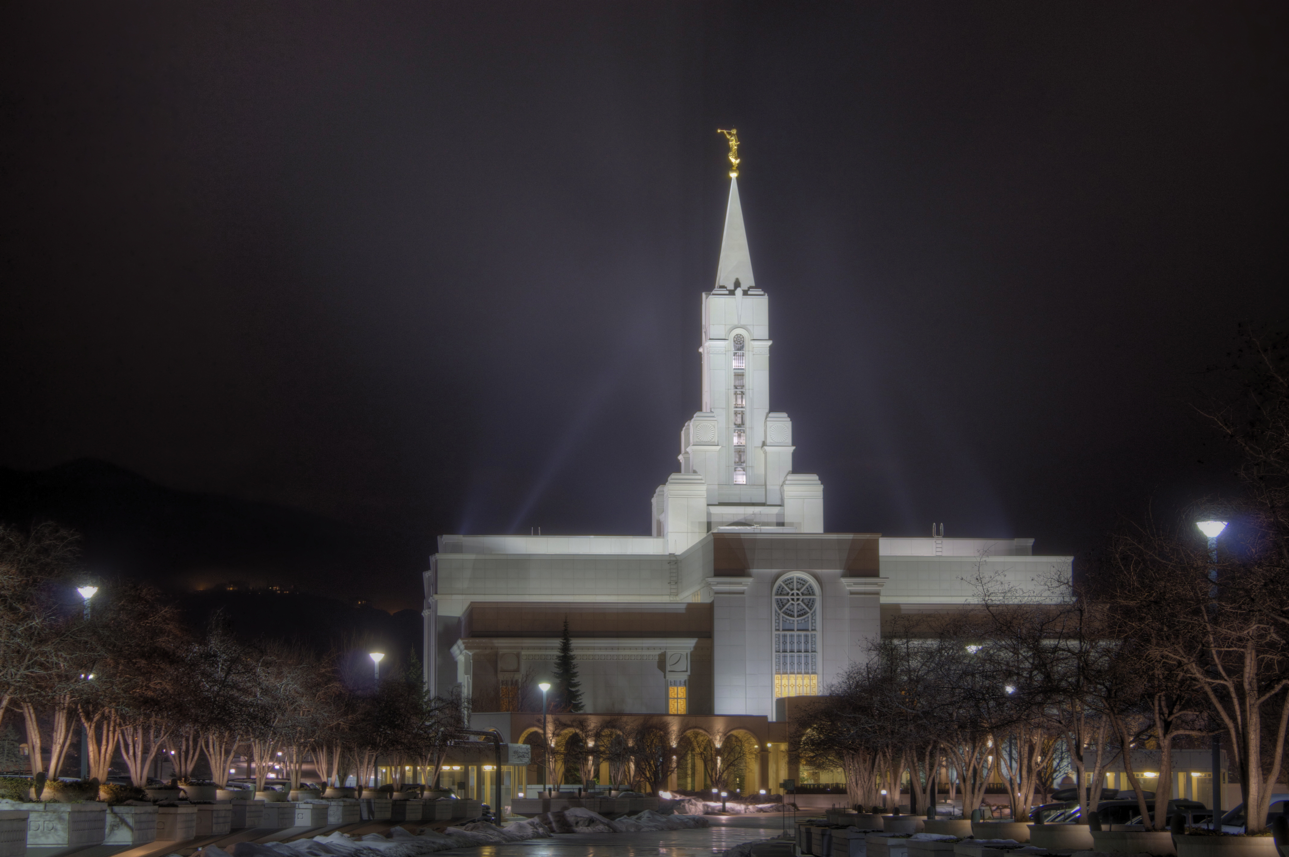 The Bountiful Utah Temple Lit Up at Night