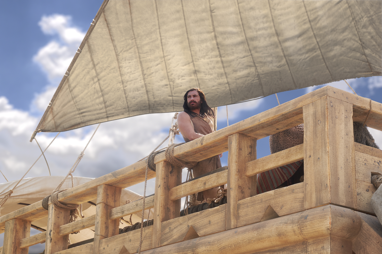 Nephi is tied to the mast of the ship