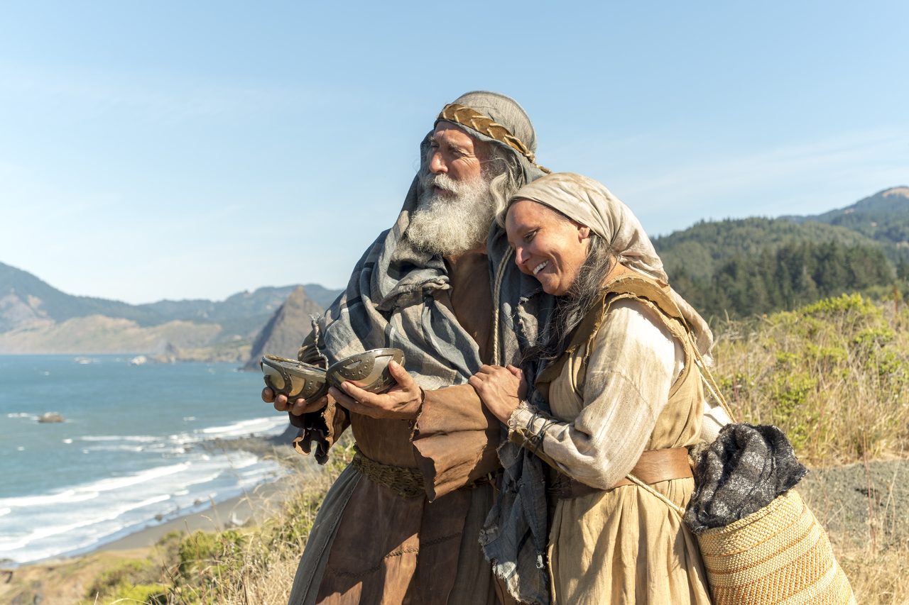 Lehi and Sariah arriving in the land of Bountiful