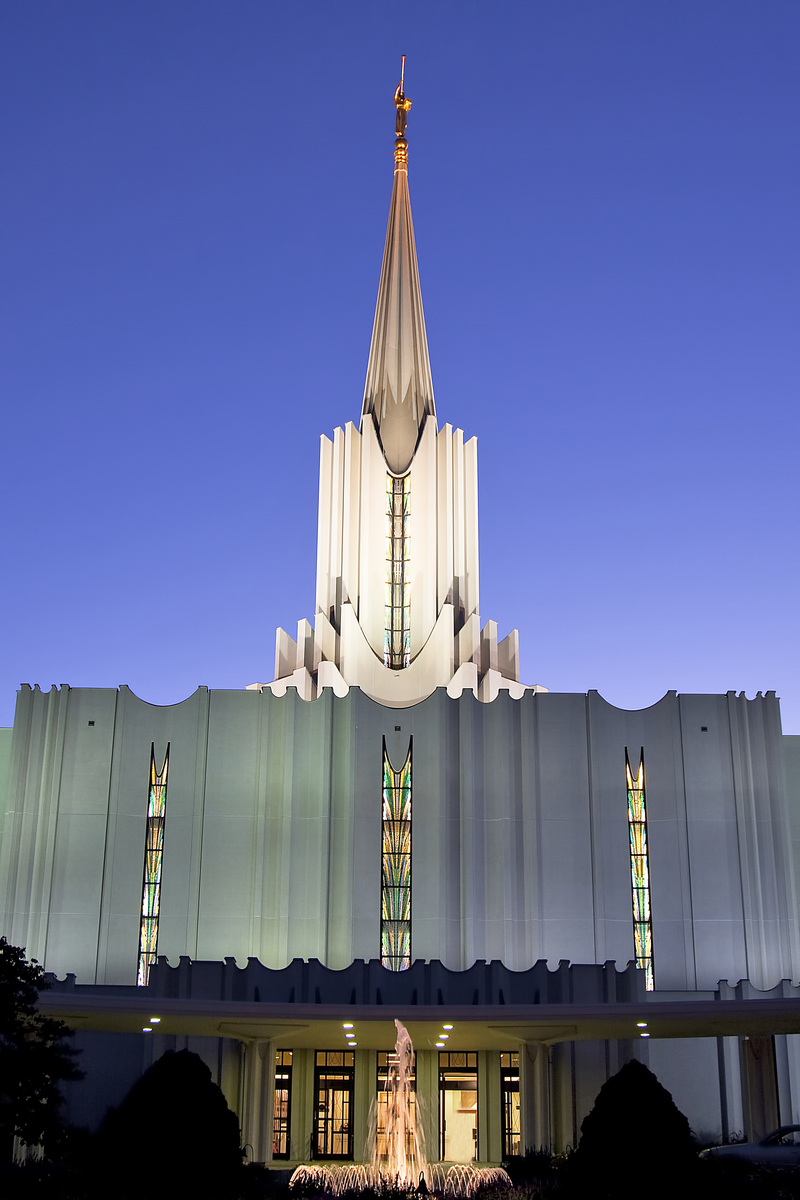 Entrance to the Jordan River Utah Temple at Night